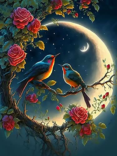 5D Diamond Painting Kits for Adults,Flowers Diamond Art Kits for Adults Kids Beginner,Bird Round Full Drill Craft Diamond Painting for Home Wall Decor 12X16inch