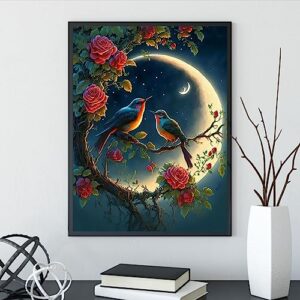 5D Diamond Painting Kits for Adults,Flowers Diamond Art Kits for Adults Kids Beginner,Bird Round Full Drill Craft Diamond Painting for Home Wall Decor 12X16inch