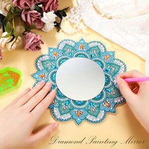 DIY Diamond Painting Mirror Mandala Crystal Diamond Painting Kit Plate Shaped 5D Diamond Art Makeup Mirror for Adults Kids Beginners Christmas Birthday Gifts Art Crafts Home Wall Table Decor (Bright)