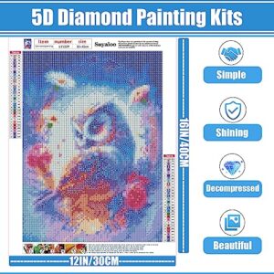 Suyaloo Owls Diamond Painting Kits for Adults - 5D Diamond Art Kits for Adults Kids Beginner,DIY Flowers Diamond Painting Round Full Drill Round Rhinestone for Home Wall Decor 11.8X15.7inch