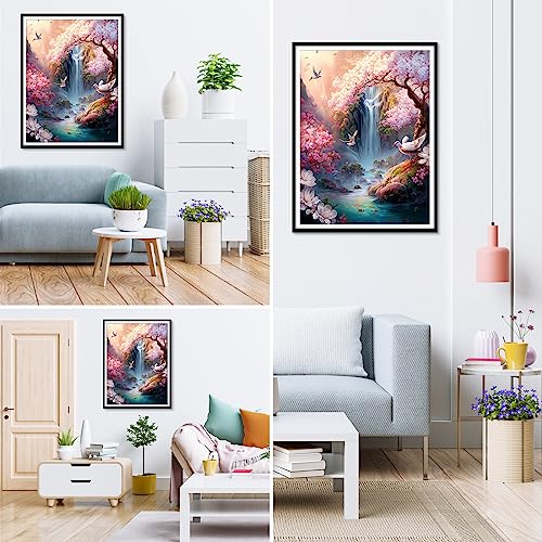 MXJSUA 5D Diamond Painting Kits for Adults,Flower Waterfall DIY Diamond Art Kits Full Round Drill Diamond Painting Kit for Kids Beginners, Crystal Picture Gem Art for Home Wall Decor 12x16In