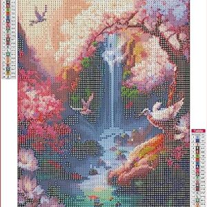 MXJSUA 5D Diamond Painting Kits for Adults,Flower Waterfall DIY Diamond Art Kits Full Round Drill Diamond Painting Kit for Kids Beginners, Crystal Picture Gem Art for Home Wall Decor 12x16In