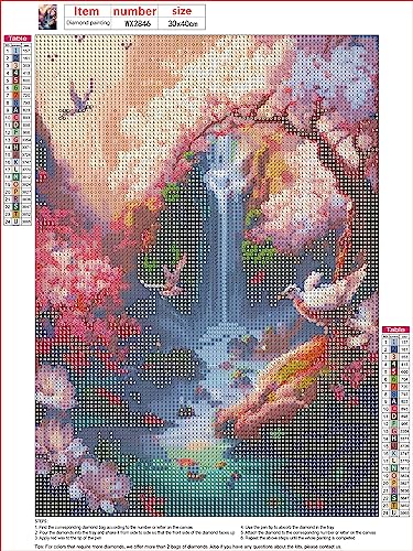 MXJSUA 5D Diamond Painting Kits for Adults,Flower Waterfall DIY Diamond Art Kits Full Round Drill Diamond Painting Kit for Kids Beginners, Crystal Picture Gem Art for Home Wall Decor 12x16In