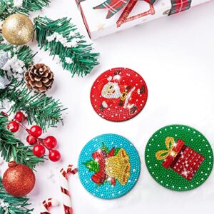 woclsnow 10 Pieces Diamond Painting Coasters with Holder, 5D Christmas Diamond Art Kits for Adults Kids, DIY Christmas Diamond Painting Coasters with Holder for Christmas Home Decor