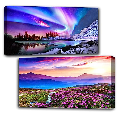 2 Pack Diamond Painting Kits，Large 5D DIY Sunrise Aurora Diamond Painting Kits for Adults，Full Drill Crystal Rhinestone Arts and Crafts，Flower Gem Art Painting with Diamond Home Wall Decor (28X16inch)