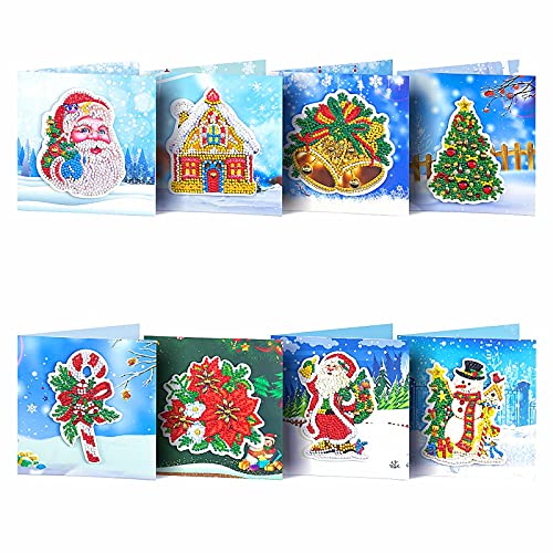 Huacan Christmas Cards 5D DIY Diamond Painting Round Drill Greeting Thank You Cards Creative 8 Packs