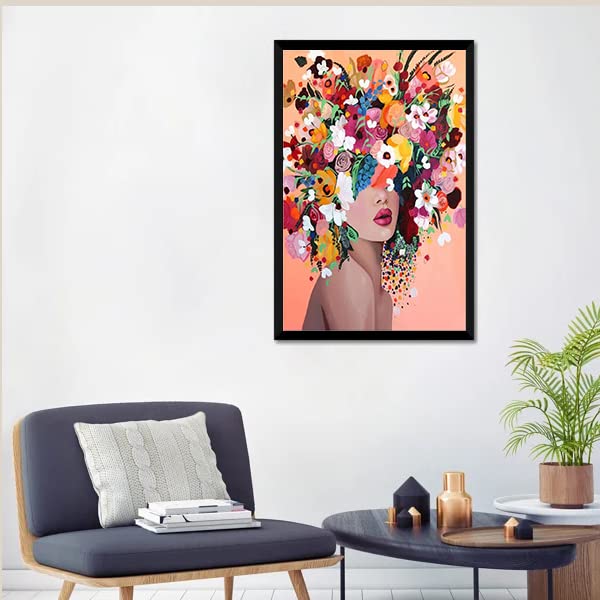 GemZono Diamond Art Painting Kits for Adults&Kids-Flower Women Full Drill Diamond Dots Paintings for Beginners 5D Diamond Art Paint DIY for Girls Crafts&Home Wall Decor 12x16inch