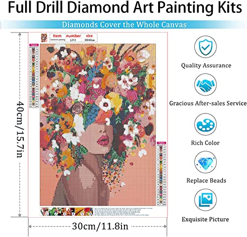 GemZono Diamond Art Painting Kits for Adults&Kids-Flower Women Full Drill Diamond Dots Paintings for Beginners 5D Diamond Art Paint DIY for Girls Crafts&Home Wall Decor 12x16inch