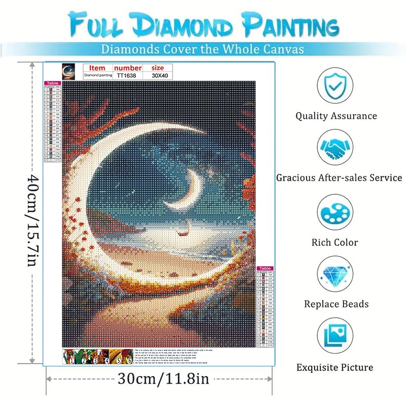 JFYHAB Moon Diamond Painting Kits for Adults, Moon Full Drill Diamond Art Kit for Adults Beginner, DIY 5D Diamond Dots Painting Craft for Home Wall Decor 12x16 Inch