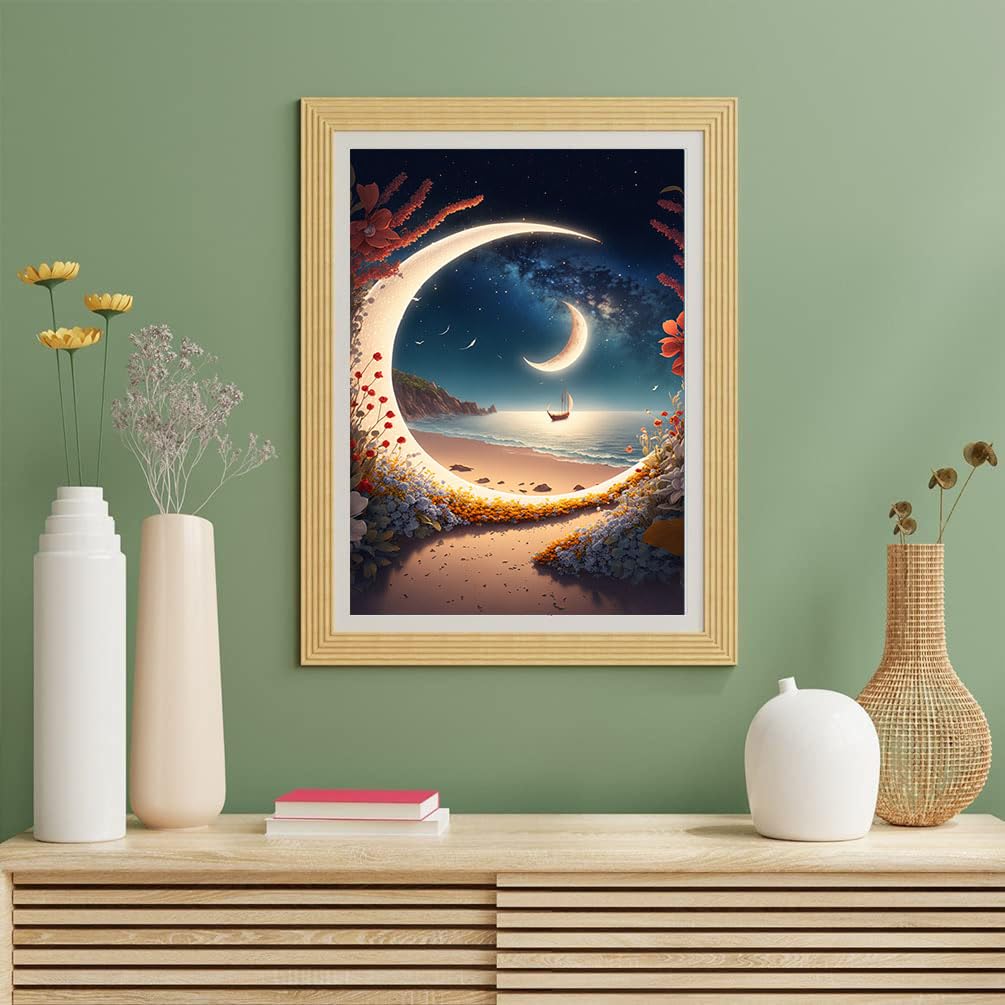 JFYHAB Moon Diamond Painting Kits for Adults, Moon Full Drill Diamond Art Kit for Adults Beginner, DIY 5D Diamond Dots Painting Craft for Home Wall Decor 12x16 Inch