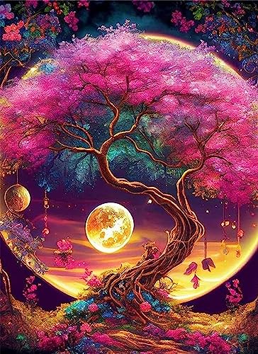 JFYHAB Moon Tree Diamond Painting Kits,Diamond Art Painting Kits for Adults,Full Round Drill Diamond Art Paint by Numbers Tree of Life Diamonds Gem Art Drill Home Decoration 12 * 16