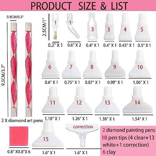 Liccyy 26 PCS Diamond Painting Pens Tools for Square Round Gem, Thin 5D Diamond Art Dotting Tips Pens Comfort Grip Ergonomic Drill Paint Pen Accessories Set with Wax, Pink (2 Pens+18 Pen Tips+6 Clay)