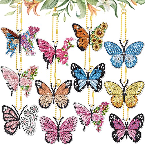 12 Pcs Butterfly Diamond Painting Keychains Summer Diamond Key Chains Kit DIY Butterflies Diamond Art Keychains for Beginners Kids Adults DIY Key Ring Pendant Summer Crafts Making (Butterfly Style)