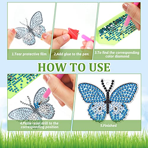 12 Pcs Butterfly Diamond Painting Keychains Summer Diamond Key Chains Kit DIY Butterflies Diamond Art Keychains for Beginners Kids Adults DIY Key Ring Pendant Summer Crafts Making (Butterfly Style)