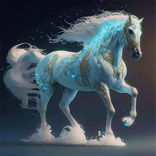 Fsnjcz 5D Zodiac Diamond Art Painting Kits Diamond Art Painting for Adults Kids DIY Full Drill Chinese Zodiac Paint with Round Diamonds Gem Art Crafts for Home Wall Decor 11.81x11.81in (Horse)