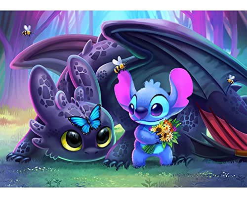 Stitch Diamond Painting Kits for Adults Kids Beginners, DIY 5D Toothless and Stitch Diamond Art Kits for Adults Kids, Stitch Paint by Diamonds Gem Painting Kits for Home Wall Decor 12 x 16 inch