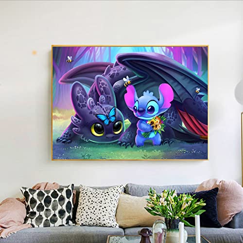 Stitch Diamond Painting Kits for Adults Kids Beginners, DIY 5D Toothless and Stitch Diamond Art Kits for Adults Kids, Stitch Paint by Diamonds Gem Painting Kits for Home Wall Decor 12 x 16 inch