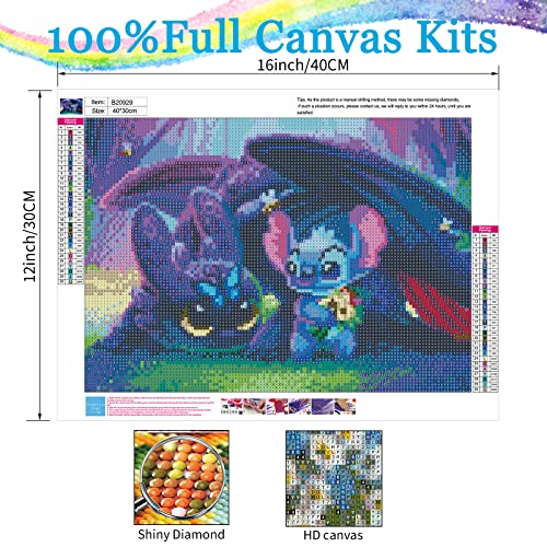 Stitch Diamond Painting Kits for Adults Kids Beginners, DIY 5D Toothless and Stitch Diamond Art Kits for Adults Kids, Stitch Paint by Diamonds Gem Painting Kits for Home Wall Decor 12 x 16 inch