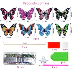 Fumwase 8 Pcs Butterfly Diamond Art Diamond Painting Stickers Butterfly Crafts Diamond Art Kit Butterfly Diamond Stake Decoration Diamond Art Club