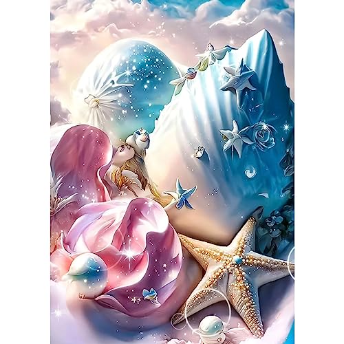 EOBROMD White Beach Seashells Diamond Painting Kits for Adults, 5D Diamond Art Kits for Kids Beginners, DIY Paint by Numbers with Full Drill Diamond Dots for Home Wall Art Decor 12x16inch