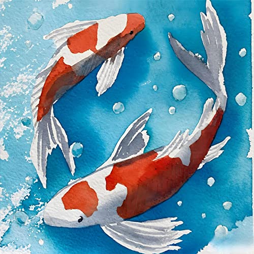 RICUVED Diamond Painting Kits for Adults, Koi Fish 5D Diamond Art Painting Kits Full Round Drill Diamond Dots Art Painting Kits, Diamond Painting for Gift Home Wall Decor 12x12 Inch