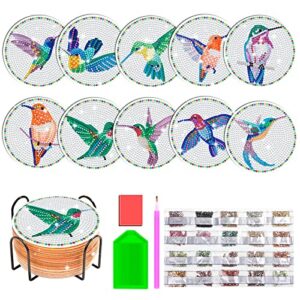 jhgcvx 10 pcs hummingbird diamond painting coasters kit,diamond art coasters with holder,cute hummingbird diamond painting coasters for adults beginners and kids art craft supplies gift