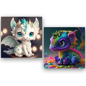 hkejoi 2 pack dragon diamond painting kits for adults - dragon diamond art kits for adults, dragon gem arts kits for gift home wall decor(14x14inch)