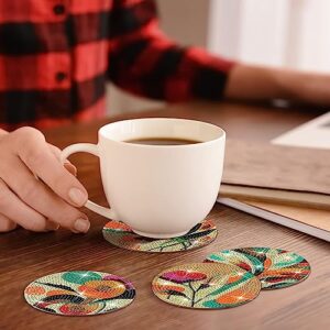 8 Pcs Painted Leaves Diamond Art Painting Coasters Kits with Holder DIY Leaves Diamond Art Coaster Non Slip Coaster for Adults Diamond Painting Kits Supplies