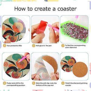 8 Pcs Painted Leaves Diamond Art Painting Coasters Kits with Holder DIY Leaves Diamond Art Coaster Non Slip Coaster for Adults Diamond Painting Kits Supplies