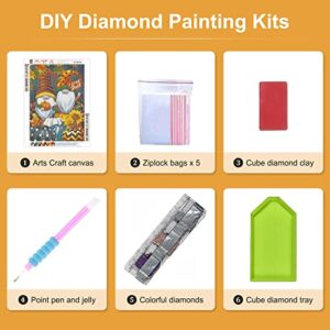 NAIMOER Diamond Painting Kits for Adults, DIY Full Round Drill Diamond Art Fall Gnomes Pumpkins Diamond Painting Christmas by Numbers Kits Arts and Crafts for Home Wall Decor (12x16 Inch）