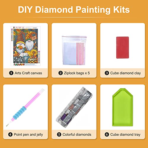 NAIMOER Diamond Painting Kits for Adults, DIY Full Round Drill Diamond Art Fall Gnomes Pumpkins Diamond Painting Christmas by Numbers Kits Arts and Crafts for Home Wall Decor (12x16 Inch）