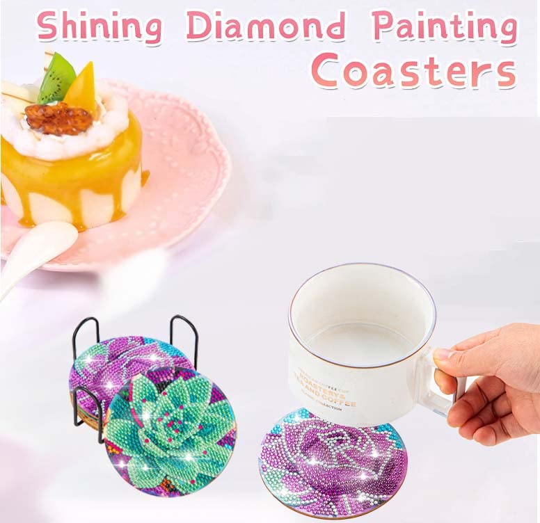 DOTZSO Diamond Art Painting Coasters,Diamond Dot Art DIY Coasters Art and Crafts for Adults Diamond Art Coaster Sets for Beginners Adults and Kids Art Craft Supplies（Flower）