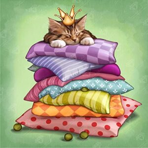 diamond art club princess and the pea kitty diamond painting kit, cat-princess diamond canvas, square 5d diamond art for adults and kids, 13" x 13" (33 x 33 cm)