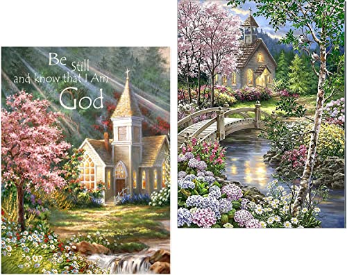 Clendo 2 Pack Jesus Diamond Art Painting Kits for Adults, DIY Be Still God House Full Drill Diamond Painting Art Kits for Beginners, Gem Diamond Dots Painting Kits for Wall Home Decor 11.8X15.7inch