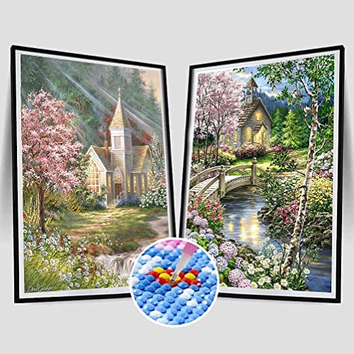 Clendo 2 Pack Jesus Diamond Art Painting Kits for Adults, DIY Be Still God House Full Drill Diamond Painting Art Kits for Beginners, Gem Diamond Dots Painting Kits for Wall Home Decor 11.8X15.7inch