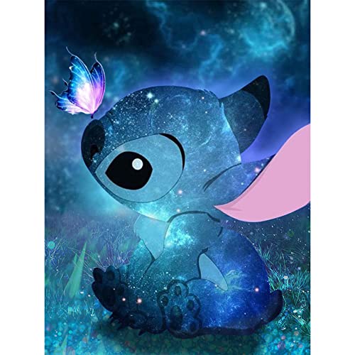 hkejoi Stitch Diamond Painting for Adults, Stitch Diamond Art Kits Round Full Drill Gem Art Kits Perfect for Home Wall Decoration 12 * 16 inch