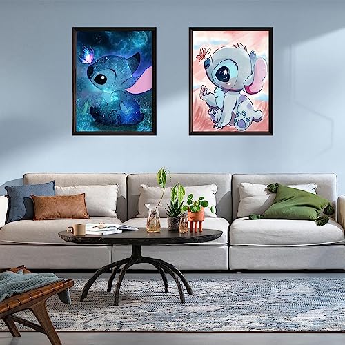 hkejoi Stitch Diamond Painting for Adults, Stitch Diamond Art Kits Round Full Drill Gem Art Kits Perfect for Home Wall Decoration 12 * 16 inch