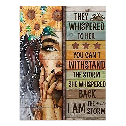 5D DIY Diamond Painting Kits for Adults&Kids, Diamond Art Paint with Round Gems Full Drill Inspirational I Am The Storm Sunflower for Home, Office, Wall Art and Entrance Decorations 12x16 Inches