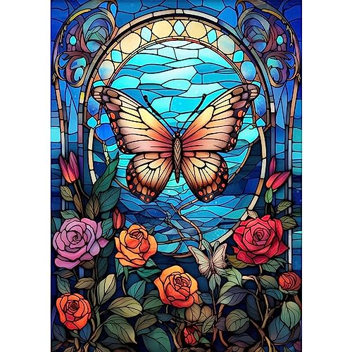 AIBOERL Diamond Painting Kits for Adults, Butterfly Rose 5D Diamond Art Kits, Full Drill DIY Crafts for Adults Home Wall Decor Gift Diamond Dots [11.8x15.7inch]