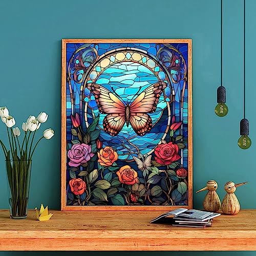 AIBOERL Diamond Painting Kits for Adults, Butterfly Rose 5D Diamond Art Kits, Full Drill DIY Crafts for Adults Home Wall Decor Gift Diamond Dots [11.8x15.7inch]