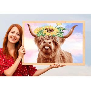 Highland Cow Diamond Painting Kits for Adults-Highland Cow Diamond Art Kits for Adults,5D Gem Painting Kit with Full Drill,Highland Cow Gem Art Kit for Relaxation Home Wall Decor Gifts(16*12inch)