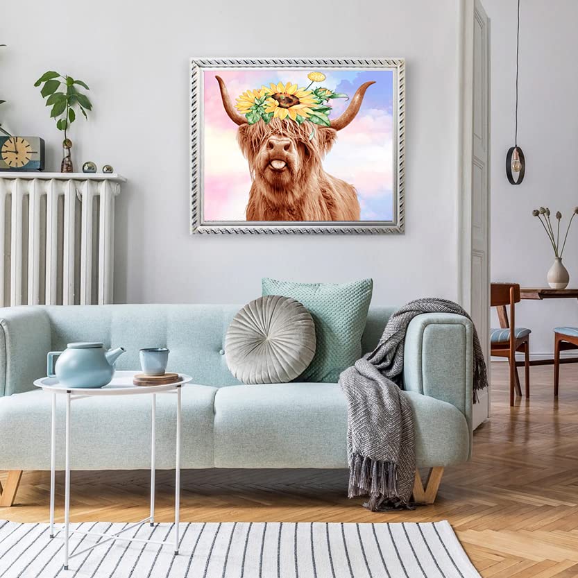 Highland Cow Diamond Painting Kits for Adults-Highland Cow Diamond Art Kits for Adults,5D Gem Painting Kit with Full Drill,Highland Cow Gem Art Kit for Relaxation Home Wall Decor Gifts(16*12inch)