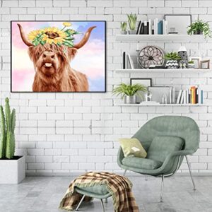 Highland Cow Diamond Painting Kits for Adults-Highland Cow Diamond Art Kits for Adults,5D Gem Painting Kit with Full Drill,Highland Cow Gem Art Kit for Relaxation Home Wall Decor Gifts(16*12inch)