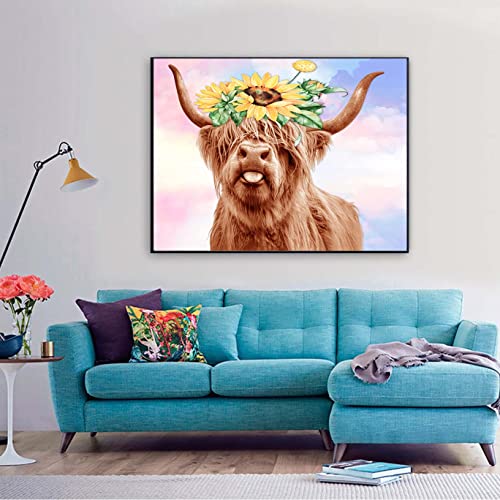 Highland Cow Diamond Painting Kits for Adults-Highland Cow Diamond Art Kits for Adults,5D Gem Painting Kit with Full Drill,Highland Cow Gem Art Kit for Relaxation Home Wall Decor Gifts(16*12inch)