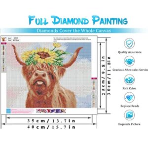 Highland Cow Diamond Painting Kits for Adults-Highland Cow Diamond Art Kits for Adults,5D Gem Painting Kit with Full Drill,Highland Cow Gem Art Kit for Relaxation Home Wall Decor Gifts(16*12inch)