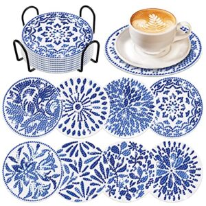 8 pcs diamond art coasters blue watercolor diamond painting coasters kits with holder indigo blue diy diamond art coasters,diamond painting kits for beginners adults kids diamond art crafts supplies