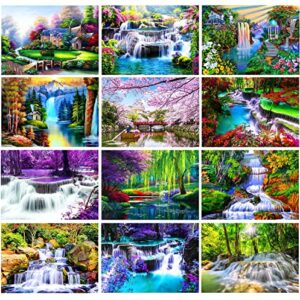 TINY FUN 12 Pack Diamond Painting Kits for Adults 5D Diamond Art Kit for Beginners DIY Full Drill Gem Art, Paint with Round Diamonds Paintings Packs for Home Wall Decor Gifts (12X16 Inch)