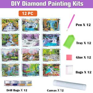 TINY FUN 12 Pack Diamond Painting Kits for Adults 5D Diamond Art Kit for Beginners DIY Full Drill Gem Art, Paint with Round Diamonds Paintings Packs for Home Wall Decor Gifts (12X16 Inch)