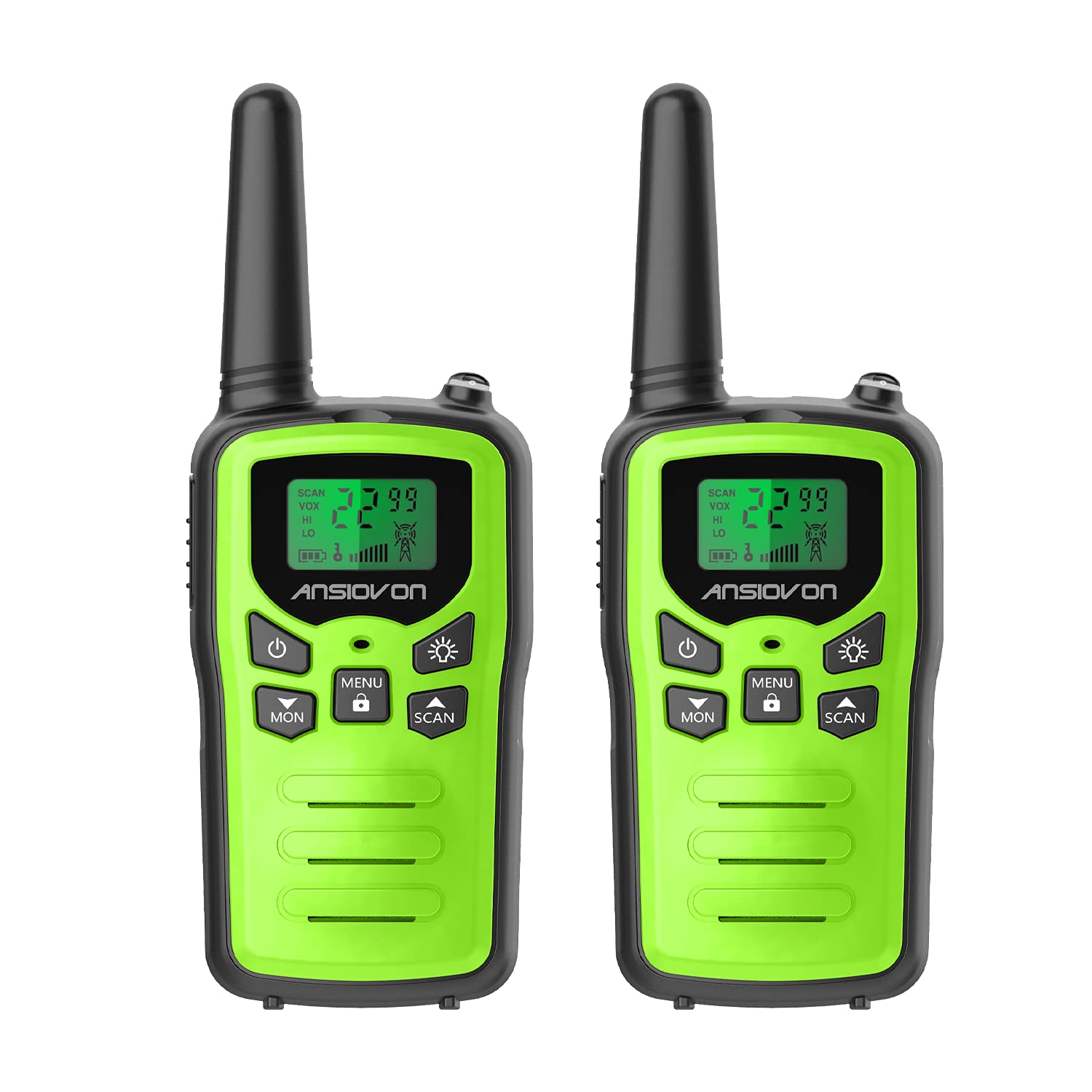 Walkie Talkies, ANSIOVON Walkie Talkies for Adults Long Range 22 Channels Walky Talky VOX Scan LCD Display Flashlight Two Way Radio for Family Biking Hiking Camping Cruise (2 Pack Green)