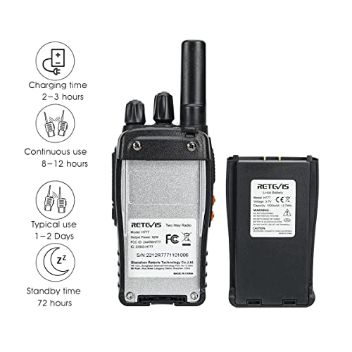 Retevis H-777 Rechargeable Walkie Talkies, Mini 2 Way Radios Long Range, Small Walky Talky, Portable FRS Two Way Radios with LED Flashlight(Black, 2 Pack)